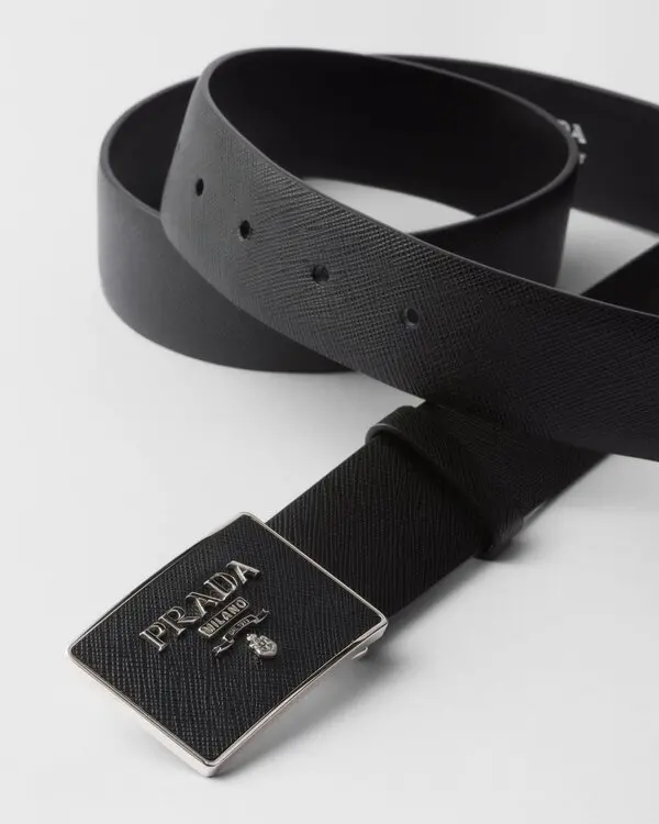 Prada Saffiano Leather Belt With Metal Buckle - Black