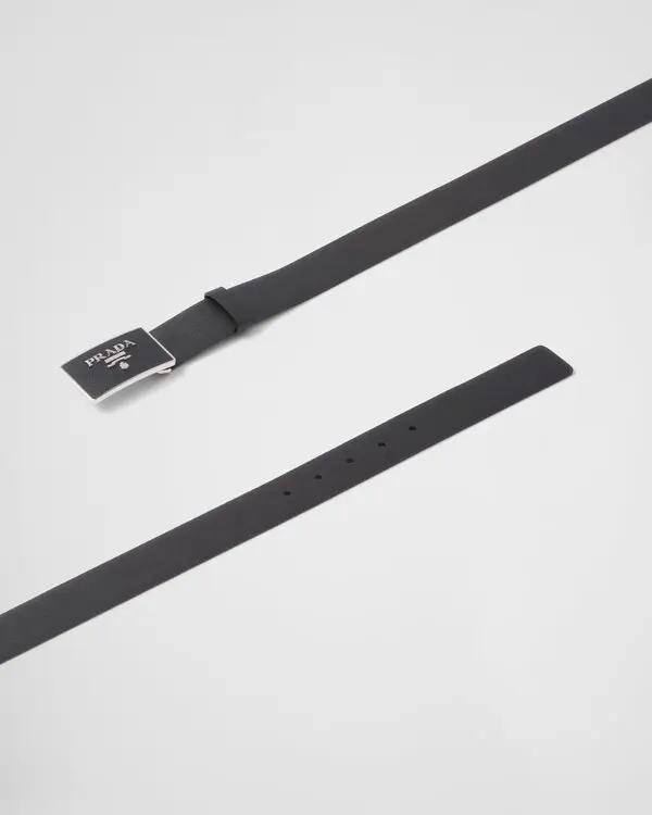 Prada Saffiano Leather Belt With Metal Buckle - Black