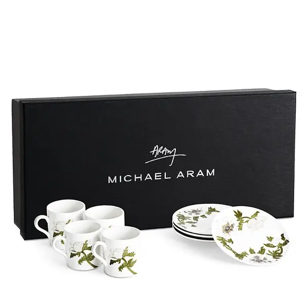 Michael Aram Anemone Painted Demitasse Cups And Saucers, Set Of 4 - No Color