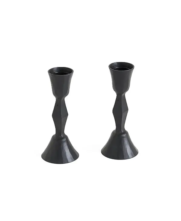 CREATIVE WOMEN Low Diamond Handforged Iron Candle Stand, Set Of 2 - Black