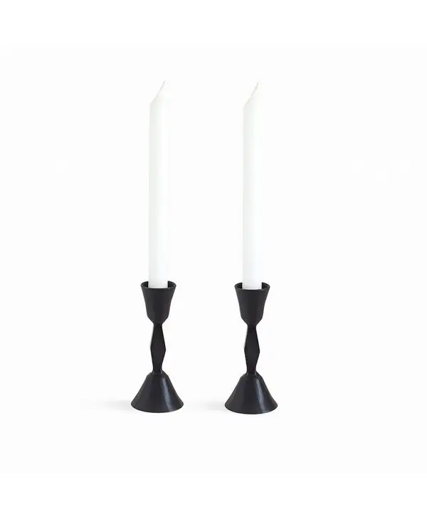 CREATIVE WOMEN Low Diamond Handforged Iron Candle Stand, Set Of 2