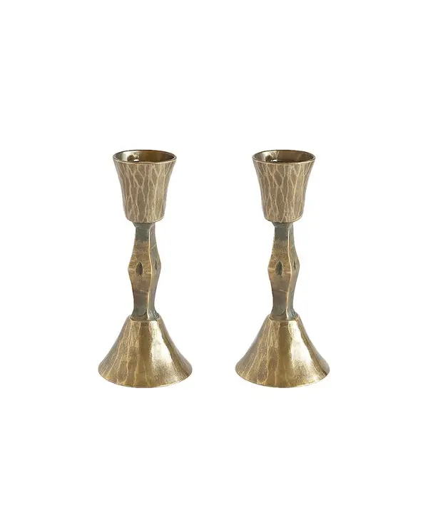 CREATIVE WOMEN Low Diamond Handforged Iron Candle Stand, Set Of 2 - Brass