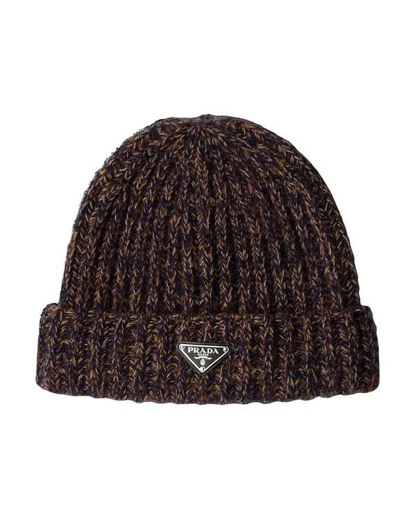 Prada Wool And Cashmere Beanie - Navy Blue/rust