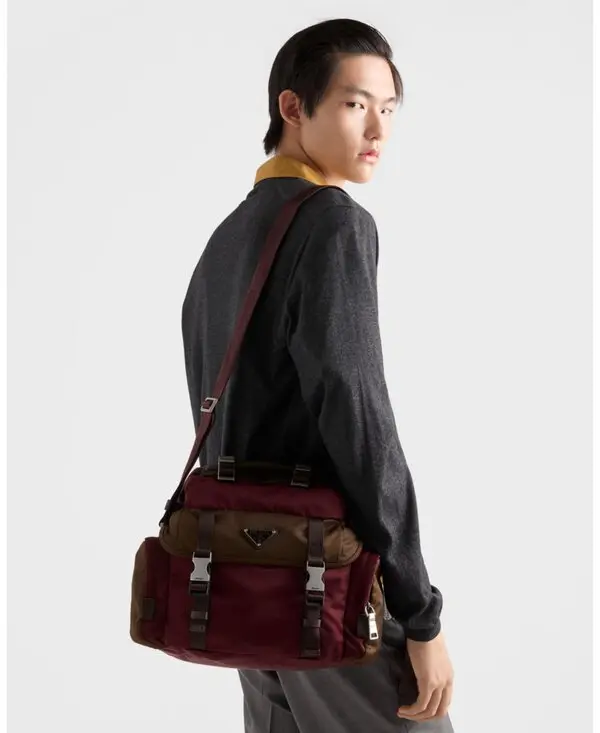 Prada Re-nylon And Leather Shoulder Bag - Burgundy