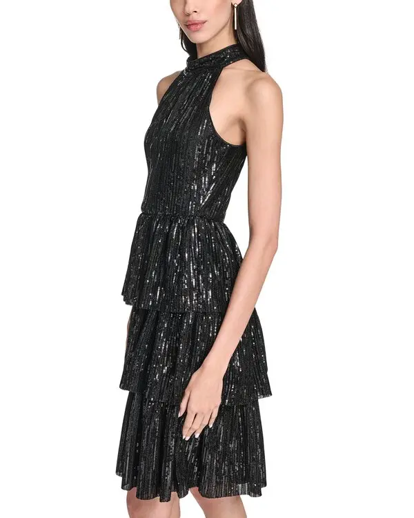 Eliza J Mock Neck Tiered Skirt Cocktail Dress