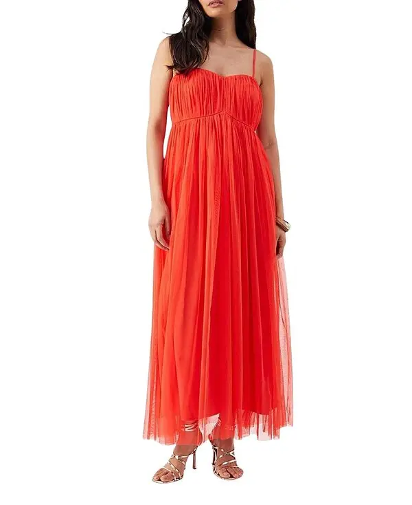WAREHOUSE Tulle Strappy Bandeau Maxi Dress - Red