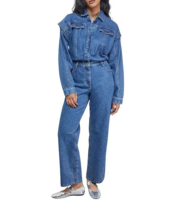WAREHOUSE Tony Denim Jumpsuit - Mid Blue