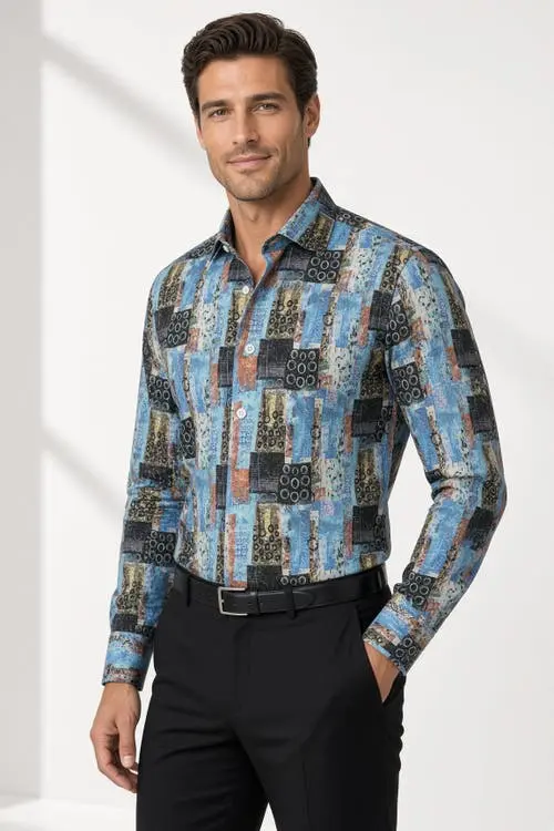 MASUTTO Concord Print Button-up Long Sleeve Shirt