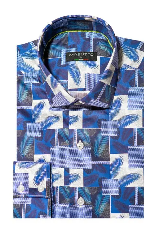 MASUTTO Seville Print Button-up Long Sleeve Shirt - Blue
