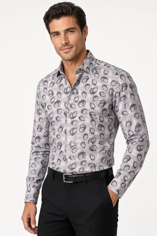 MASUTTO Livio Print Button-up Long Sleeve Shirt