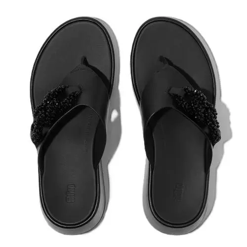 Fitflop F-mode Beaded Chain Leather Sandals - Black