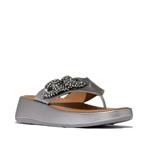 Fitflop F Mode Beaded Chain Toe Post Sandals - Silvereen