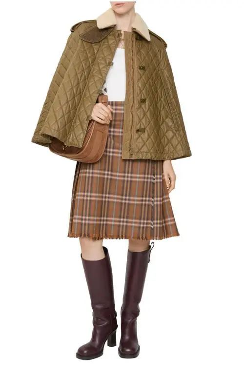Burberry Quilted Cotton Heath Cape With Shearling Collar