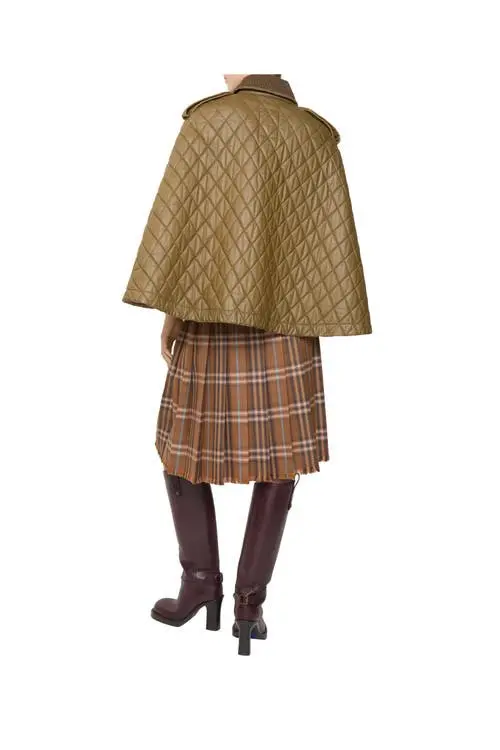 Burberry Quilted Cotton Heath Cape With Shearling Collar