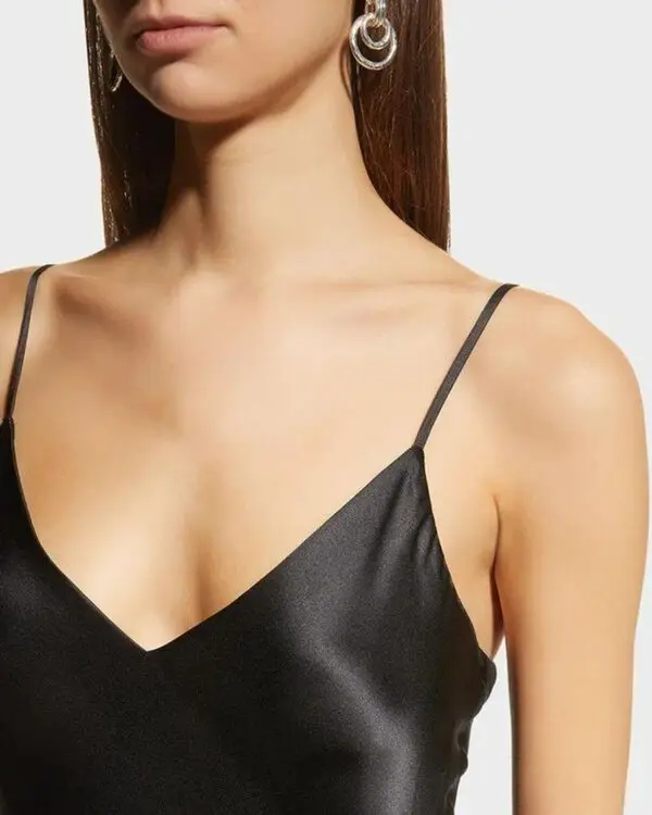 L & APOS;AGENCE Jodie V-neck Silk Slip Dress - Black