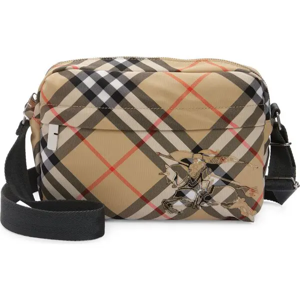 Burberry Equestrian Knight Check Canvas Crossbody Bag - Sand