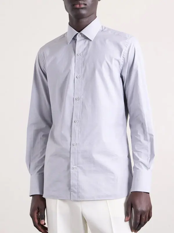 TOM FORD Prince Of Wales Checked Cotton-poplin Shirt - Gray