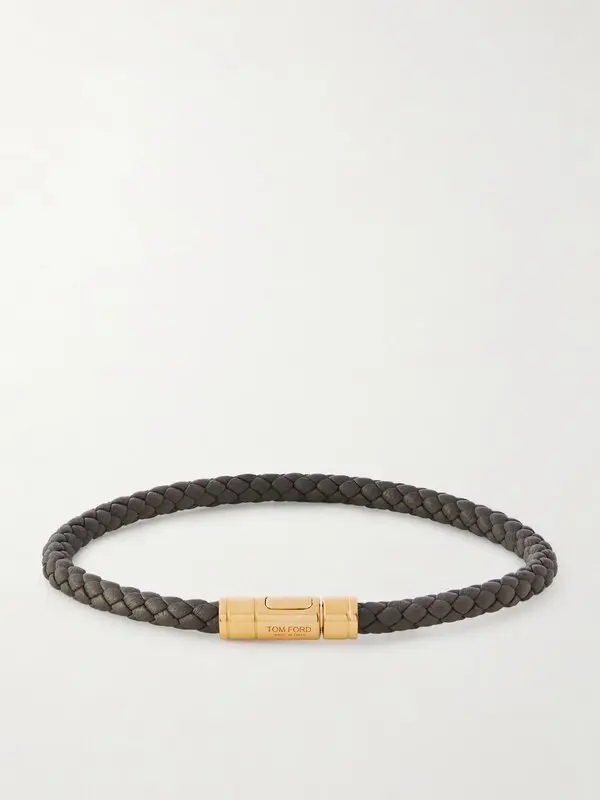 TOM FORD Woven Leather And Gold-tone Bracelet - Green