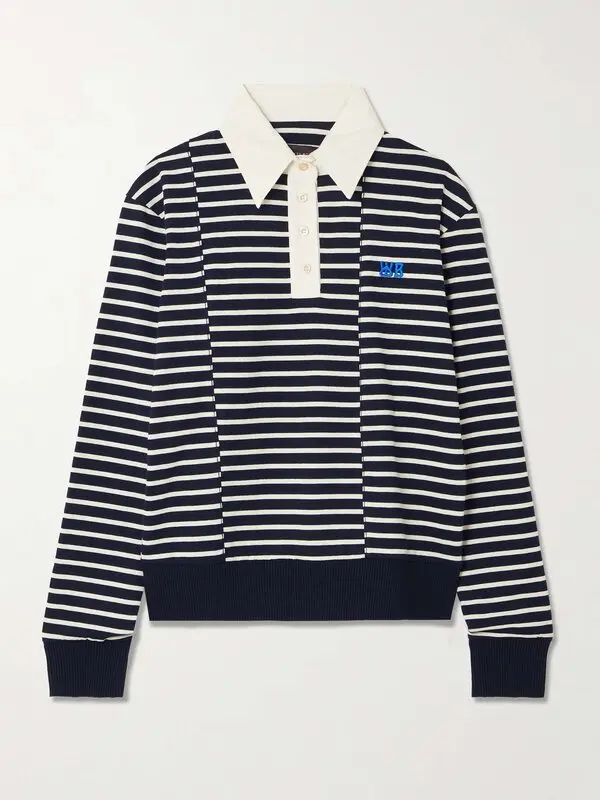 WALES BONNER Reflect Embroidered Striped Polo Shirt