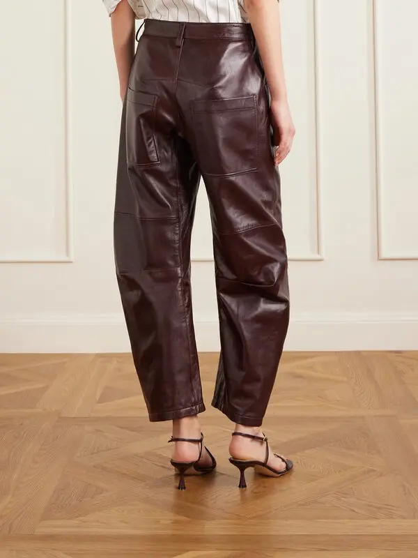 NILI LOTAN Shon Barrel-leg Leather Pants - Burgundy