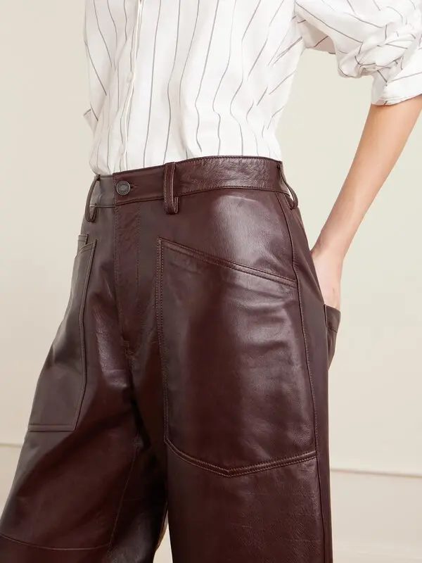 NILI LOTAN Shon Barrel-leg Leather Pants - Burgundy