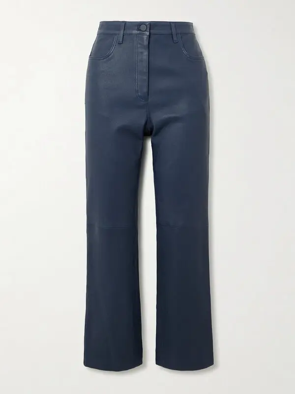 JOSEPH Duke Cropped Leather Flared Pants - Blue