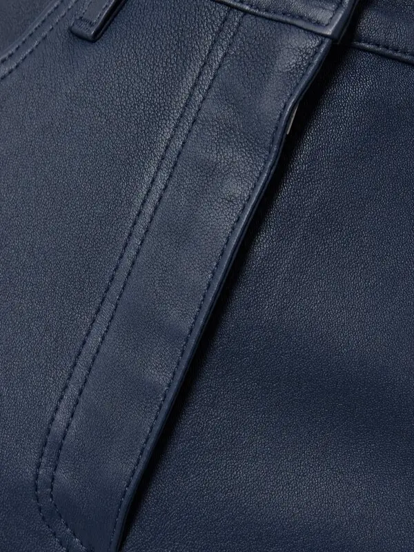JOSEPH Duke Cropped Leather Flared Pants - Blue