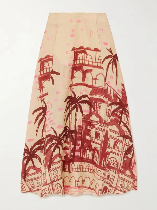 Johanna Ortiz Steps Of Joy Printed Linen Midi Skirt - Neutrals