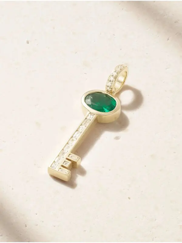 Jacquie Aiche 14-karat Gold, Emerald, And Diamond Key Pendant - Green