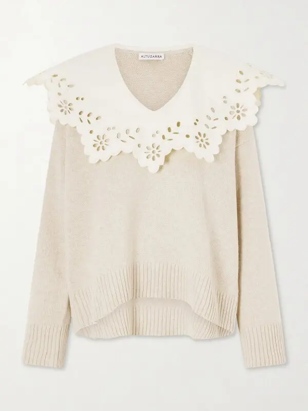 Altuzarra Toro Broderie Anglaise-trimmed Wool Sweater - Neutrals