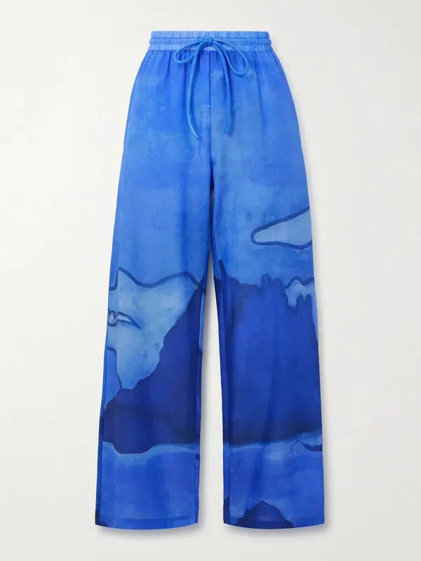 DONDE ESTEBAN Printed Cotton-voile Wide-leg Pants - Blue
