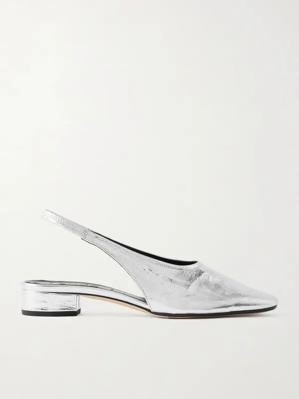 AeydĒ Dua Metallic Crinkled-leather Slingback Pumps - Silver