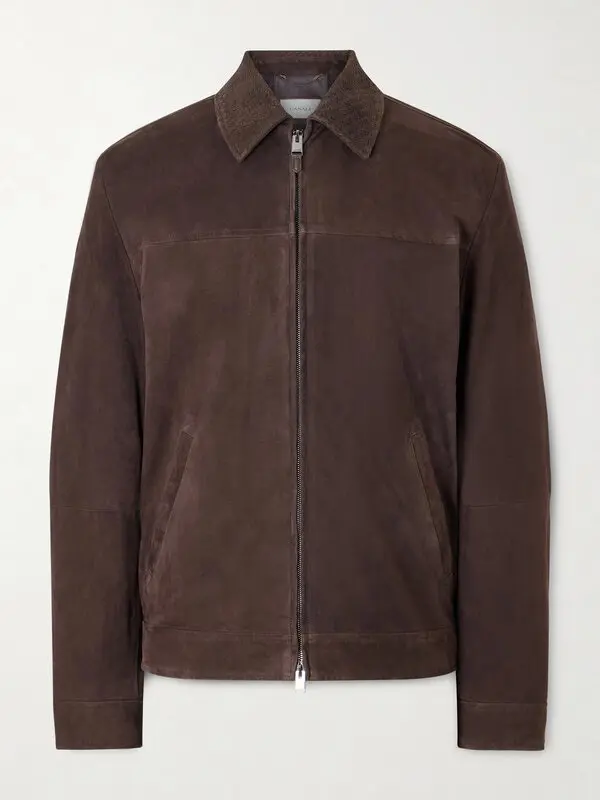 Canali Woven Suede Jacket - Brown