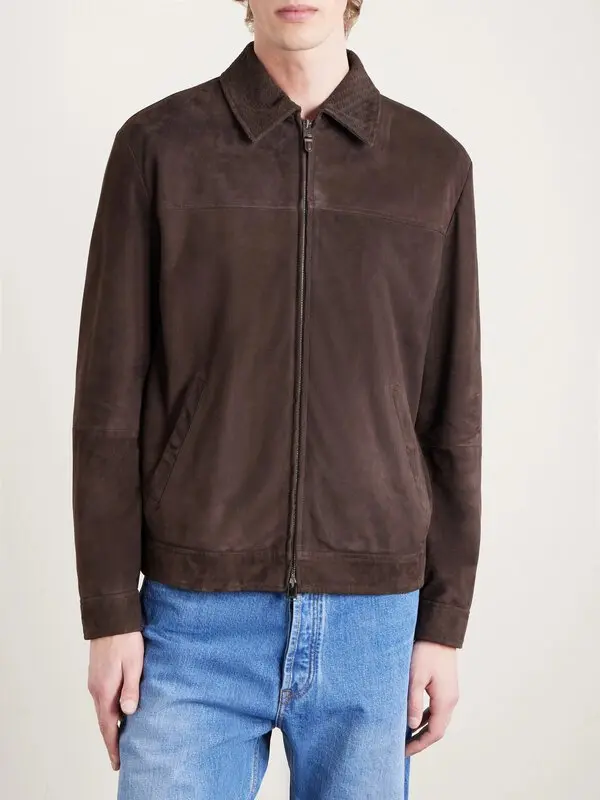 Canali Woven Suede Jacket - Brown