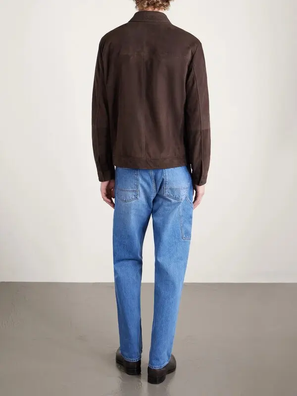 Canali Woven Suede Jacket - Brown