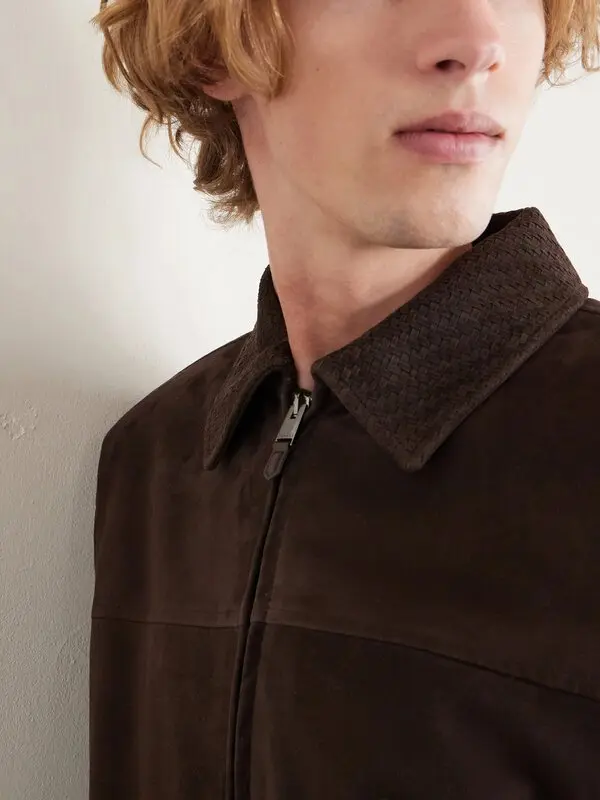 Canali Woven Suede Jacket - Brown