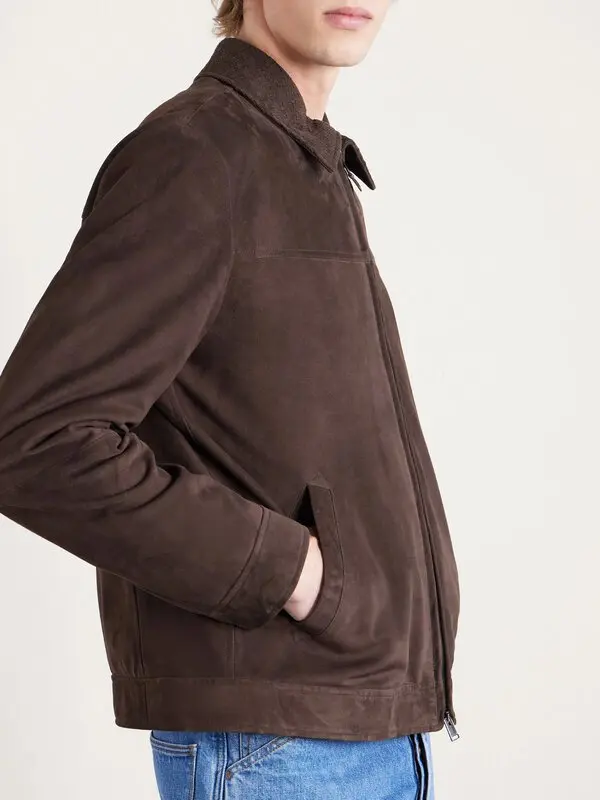Canali Woven Suede Jacket - Brown