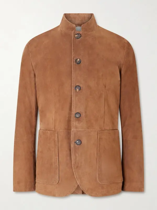 Eleventy Slim-fit Mandarin Collar Suede Jacket