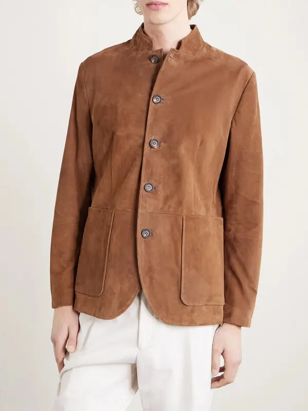Eleventy Slim-fit Mandarin Collar Suede Jacket