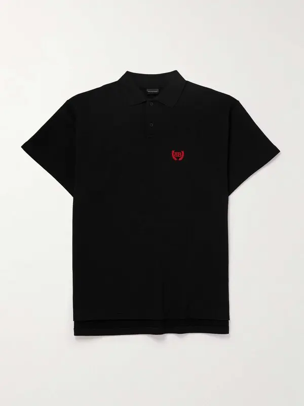 Balenciaga Oversized Logo-embroidered Cotton Polo Shirt - Black