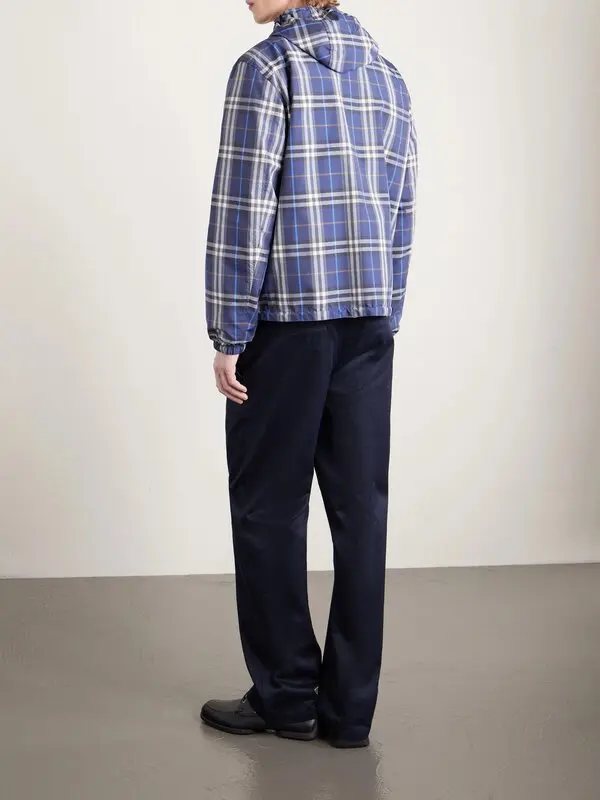 Burberry Hooded Checked Shell Jacket - Blue