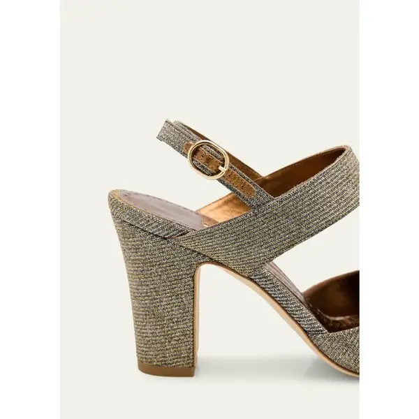 Manolo Blahnik 90mm Khiko Metallic Peep-toe Slingback Sandals - Grey