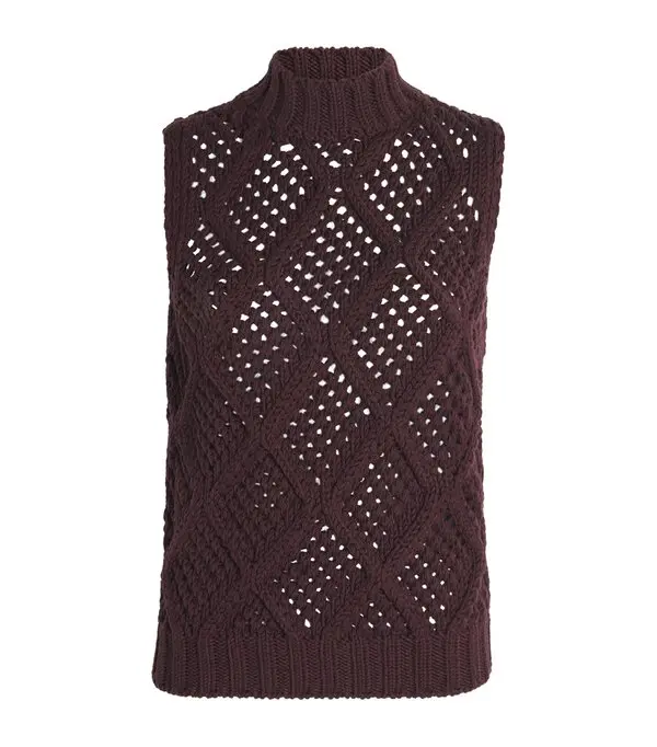 Eleventy Wool Openwork-cable Knit Sweater Vest