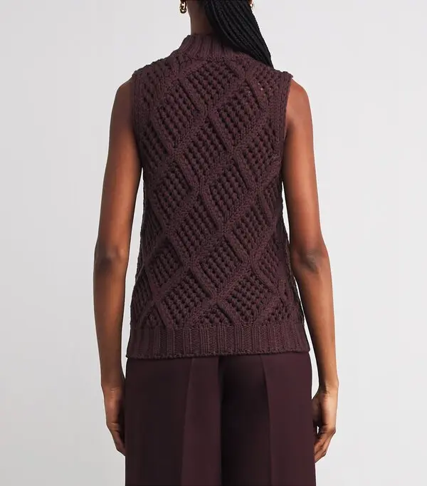 Eleventy Wool Openwork-cable Knit Sweater Vest