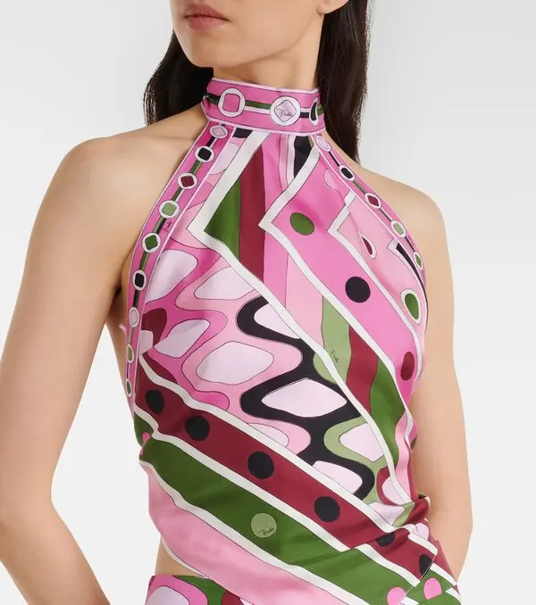 Emilio Pucci Vivara Halterneck Silk Satin Top - Pink