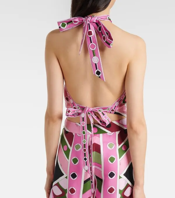 Emilio Pucci Vivara Halterneck Silk Satin Top - Pink