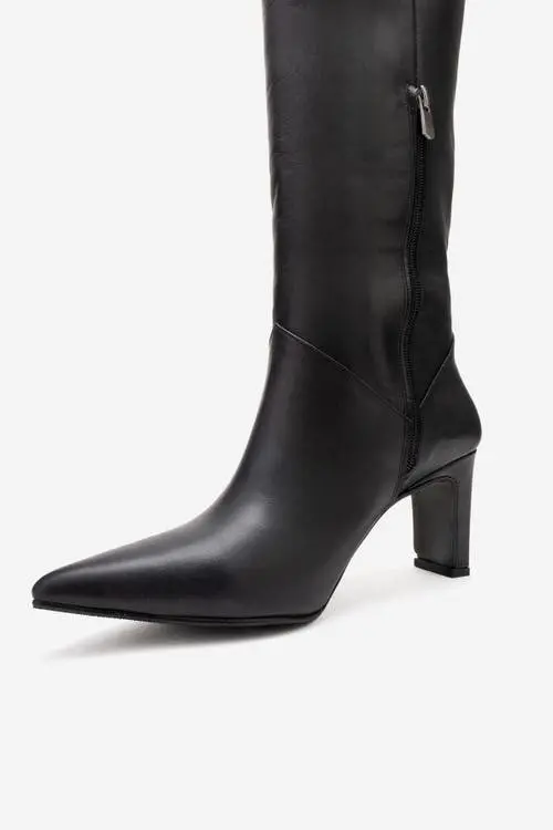 FOREVER & ALWAYS SHOES Merla Leather Block Heel Boots - Black