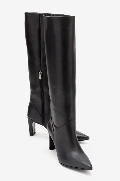 FOREVER & ALWAYS SHOES Merla Leather Block Heel Boots - Black