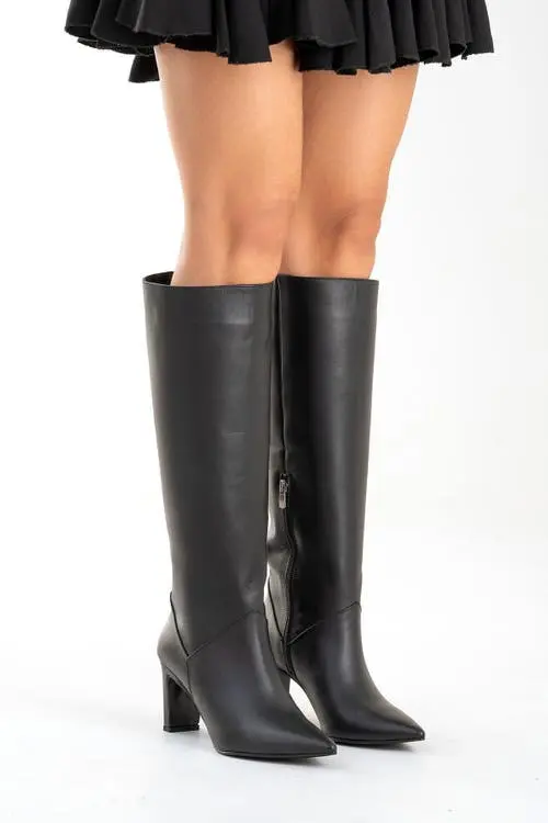 FOREVER & ALWAYS SHOES Merla Leather Block Heel Boots - Black