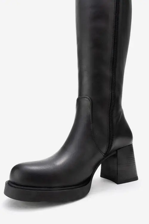 FOREVER & ALWAYS SHOES Lensa Leather Block Heel Boots - Black